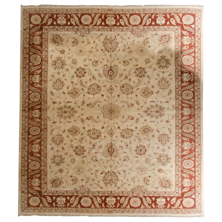 Traditional Ziegler Style Design Carpet, Red and Cream Wool Large Area ...