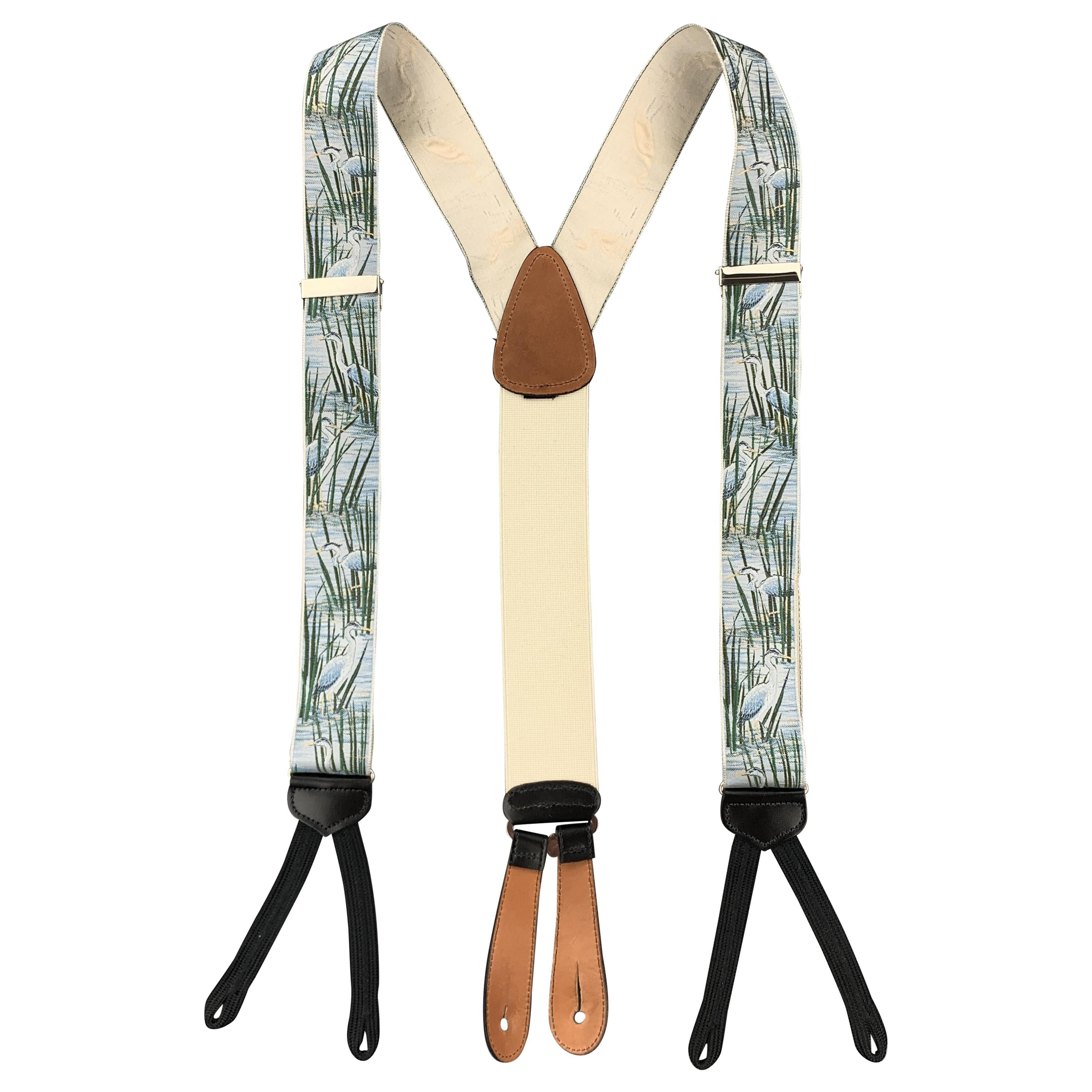 Trafalgar Vintage Sailing Print Silk & Suede Leather Braces Suspenders ...