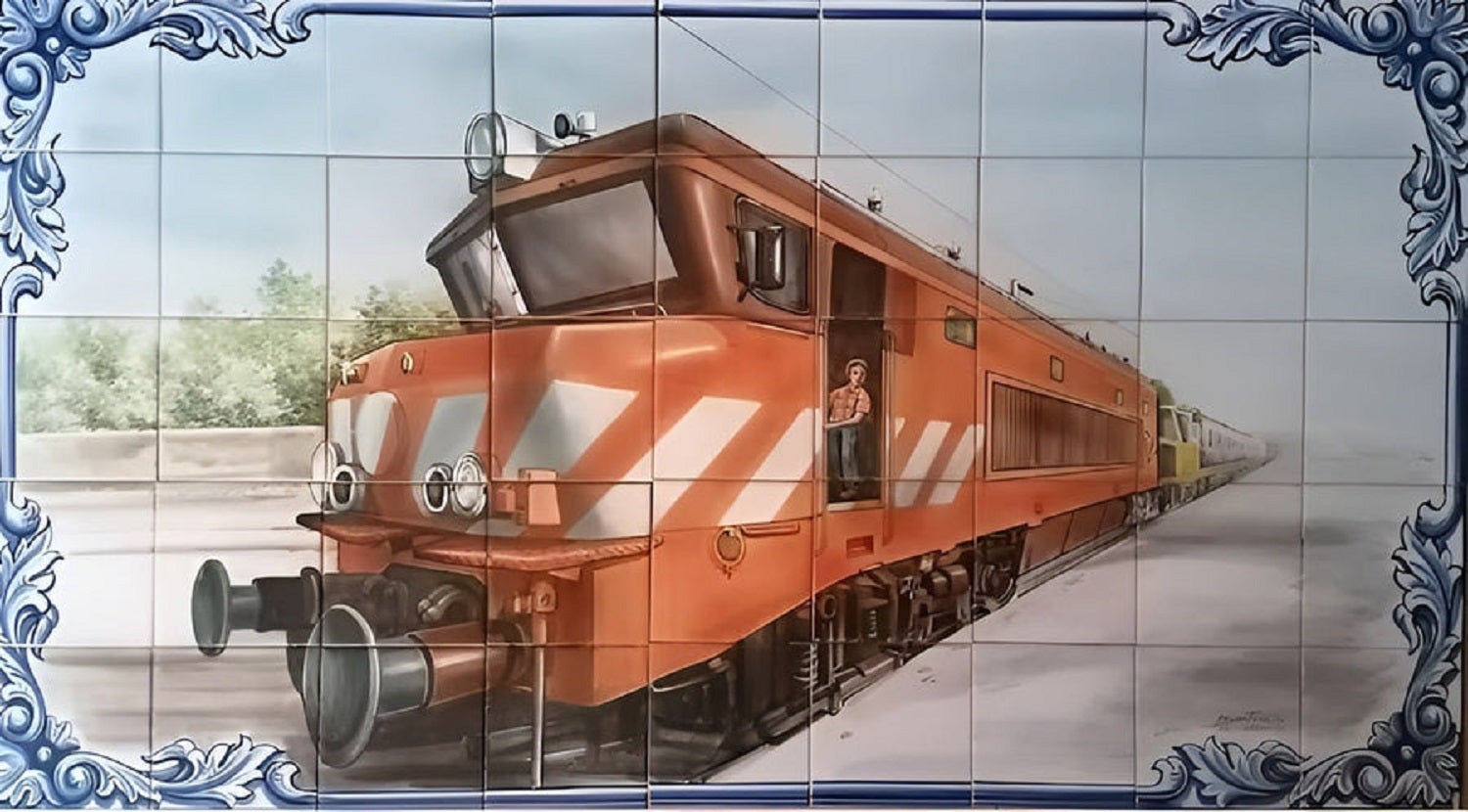 Train Tile Mural in Pure Clay and Fine Ceramic, Portuguese Tiles ...