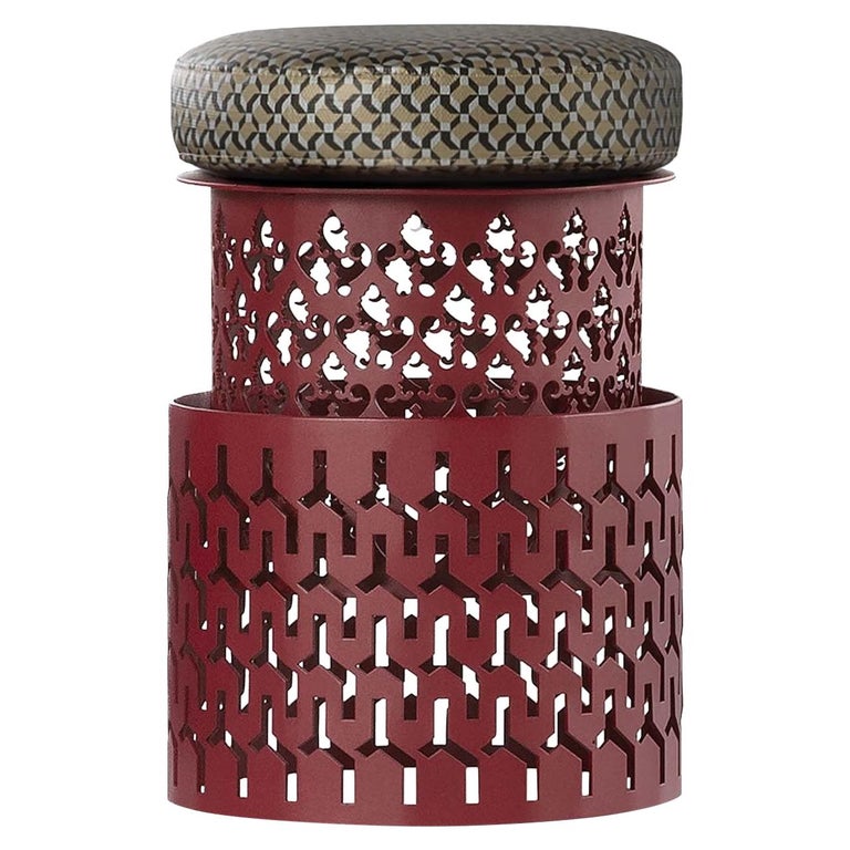 Trame Small Round Red Pouf with Gray Cushion For Sale at 1stDibs ...