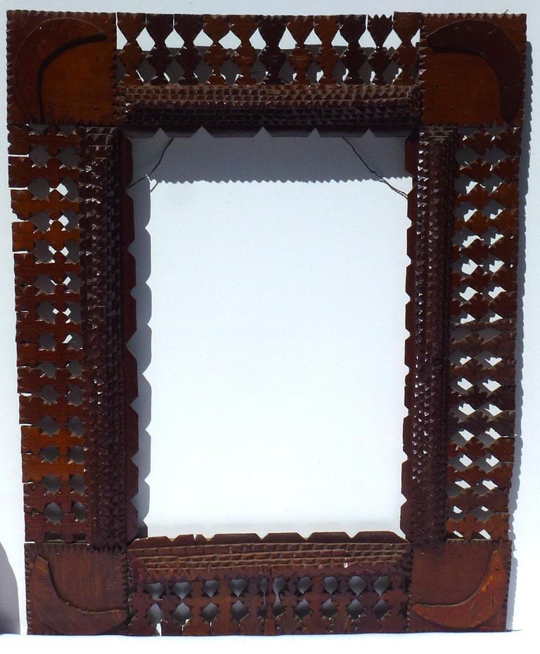 Tramp Art Frame with Moons, Decorated with Detailed Carving, Spears ...