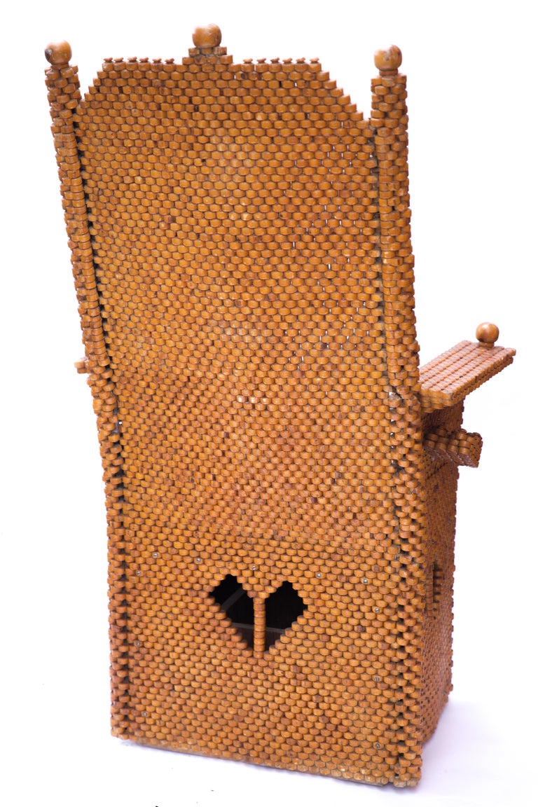 Tramp Art, Outsider Art Midcentury Throne Chair with Footstool at 1stDibs