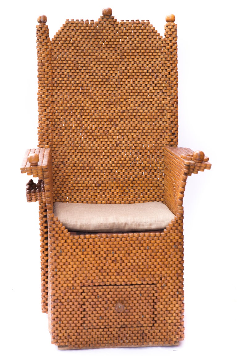 Tramp Art, Outsider Art Midcentury Throne Chair with Footstool at 1stDibs