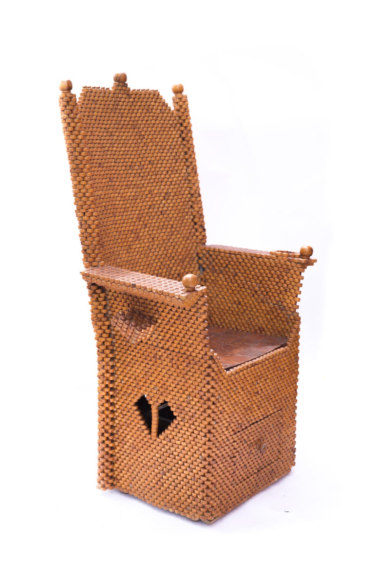 Tramp Art, Outsider Art Midcentury Throne Chair with Footstool at 1stDibs