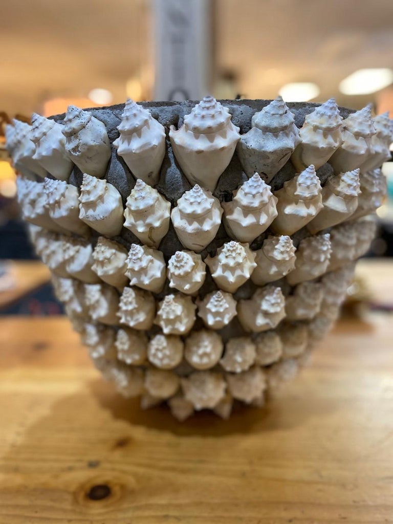 Tramp Art Shell Embedded Planters 'Pair' Midcentury at 1stDibs