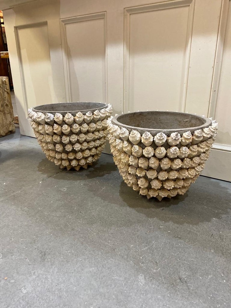 Tramp Art Shell Embedded Planters 'Pair' Midcentury at 1stDibs