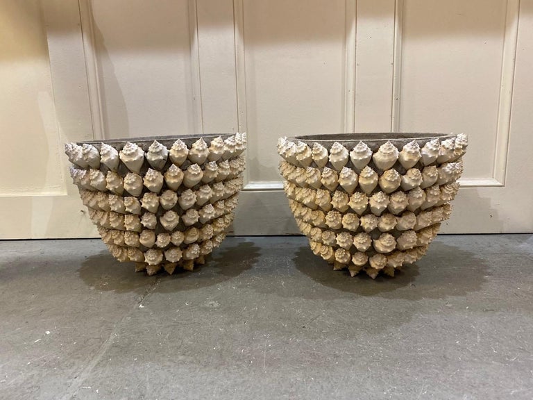 Tramp Art Shell Embedded Planters 'Pair' Midcentury at 1stDibs