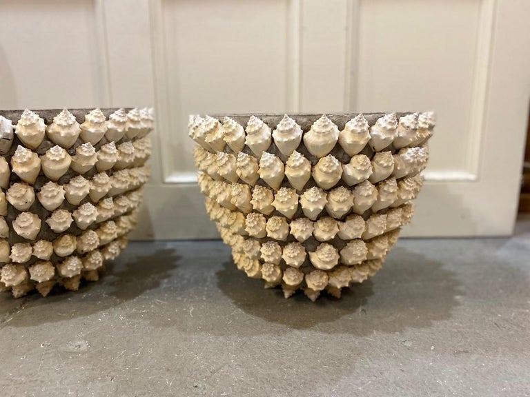 Tramp Art Shell Embedded Planters 'Pair' Midcentury at 1stDibs