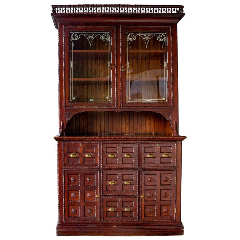 Tramp Art Step Back Cabinet For Sale at 1stDibs