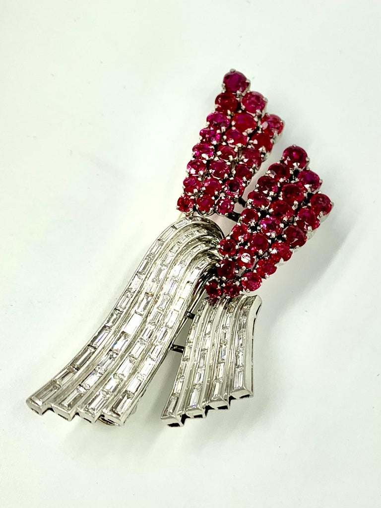 Transformable Drayson London Art Deco Platinum Diamond Ruby Wings Pendant Brooch For Sale at 1stDibs
