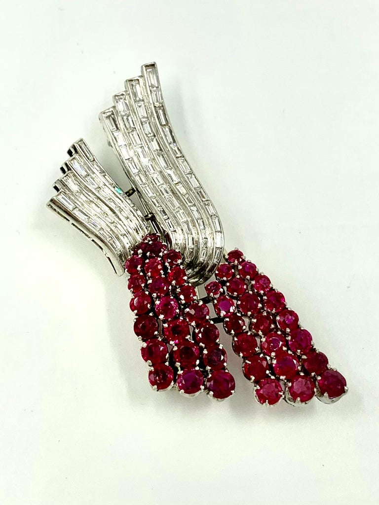 Transformable Drayson London Art Deco Platinum Diamond Ruby Wings Pendant Brooch For Sale at 1stDibs