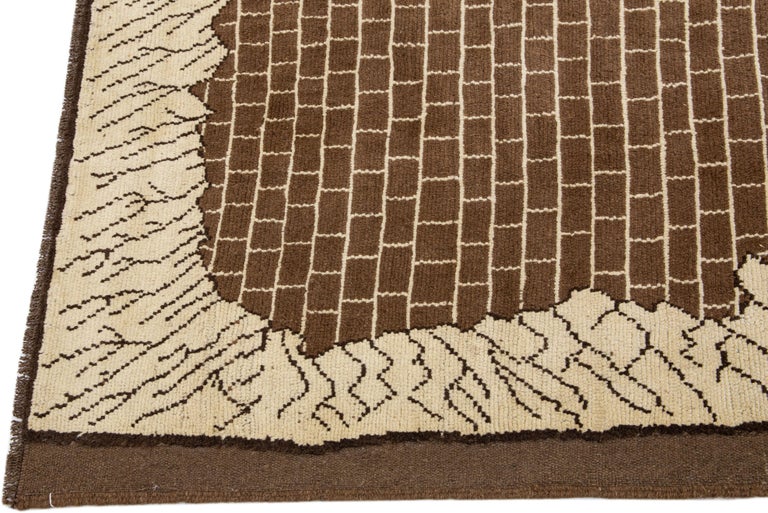 Transitional Art Deco Style Handmade Brown Pattern Wool Rug by Apadana ...
