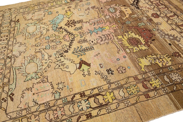 Transitional Art Deco Style Handmade Tan and Brown Square Wool Rug by ...