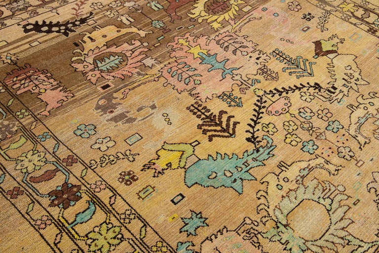 Transitional Art Deco Style Handmade Tan and Brown Square Wool Rug by ...