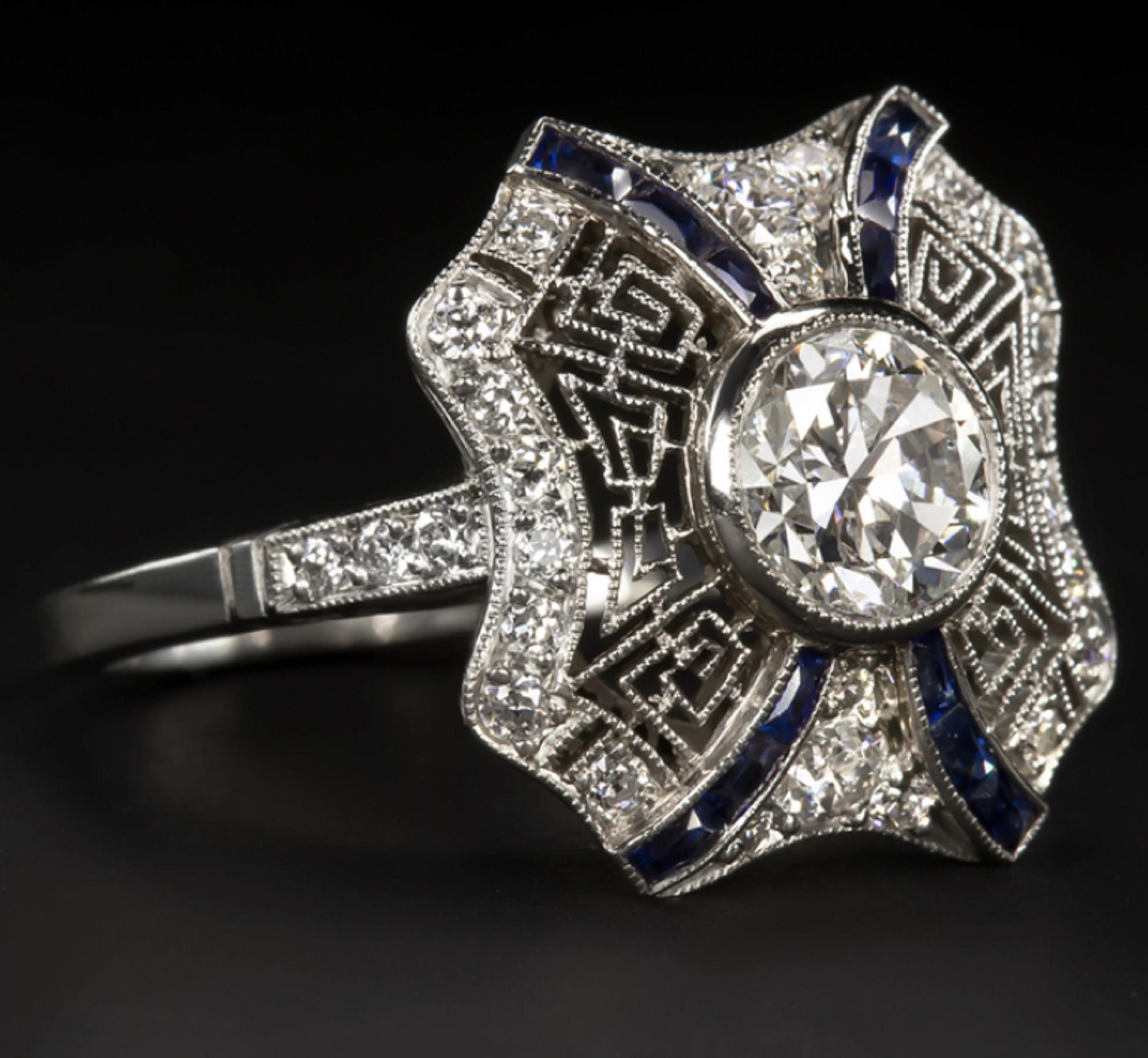 Transitional Cut Diamond and Sapphire Cocktail Diamond Ring For Sale at ...