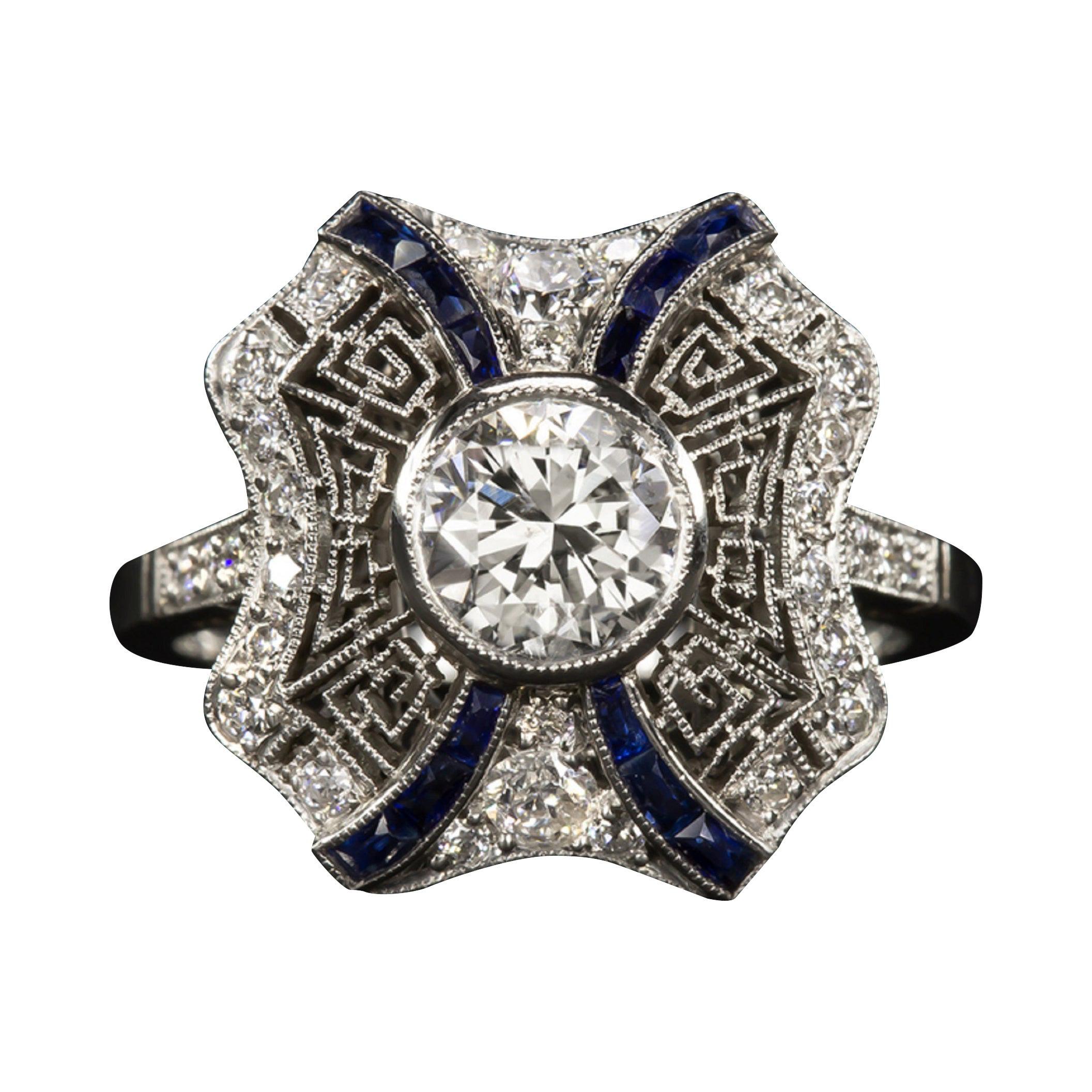 Transitional Cut Diamond and Sapphire Cocktail Diamond Ring For Sale at ...