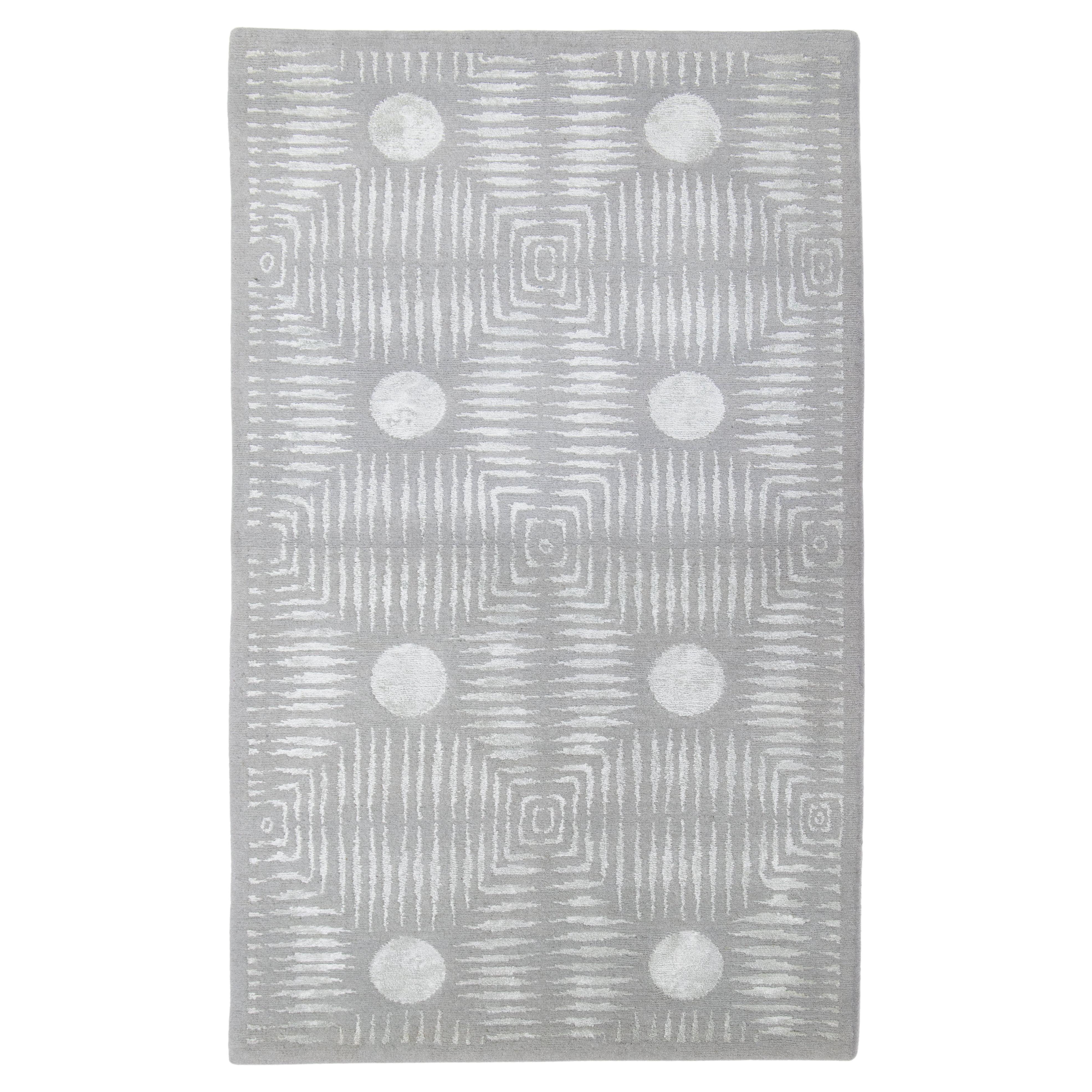 Modern Designed Wool and Bamboo Silk Rug In Deep Blue Color From Nepal ...