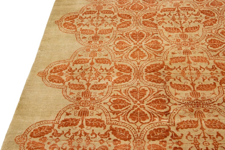 Transitional Handmade Tan Indian Wool Rug with Allover Pattern For Sale ...