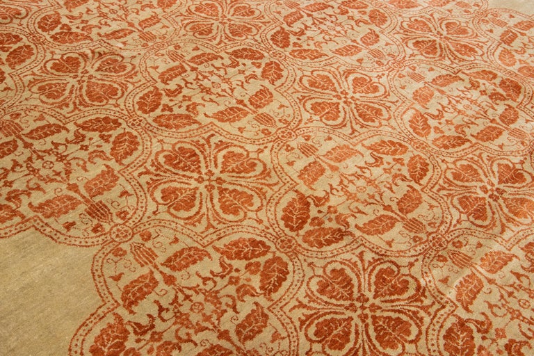 Transitional Handmade Tan Indian Wool Rug with Allover Pattern For Sale ...