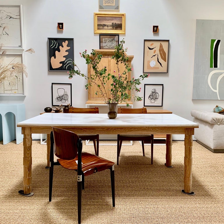 Transitional Turned Leg Dining Table Oak Marble Top by Martin and ...