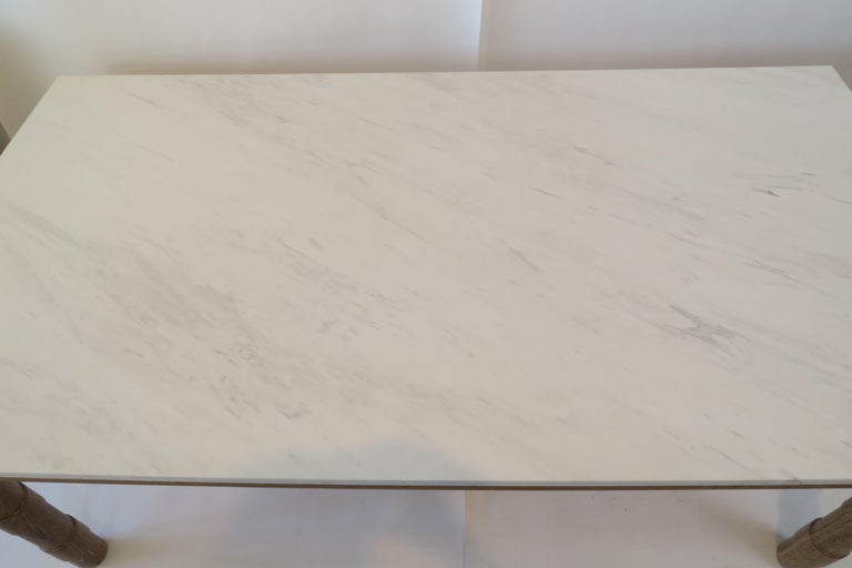 Transitional Turned Leg Dining Table Oak Marble Top by Martin and ...