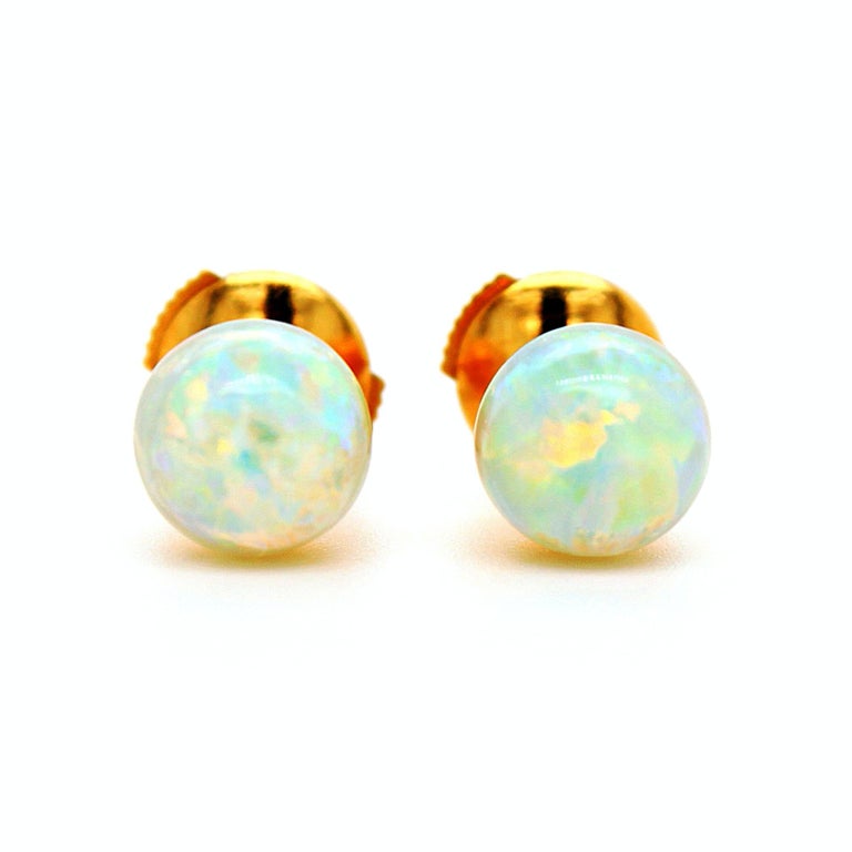 Translucent Opal and Gold Earstuds, France at 1stDibs
