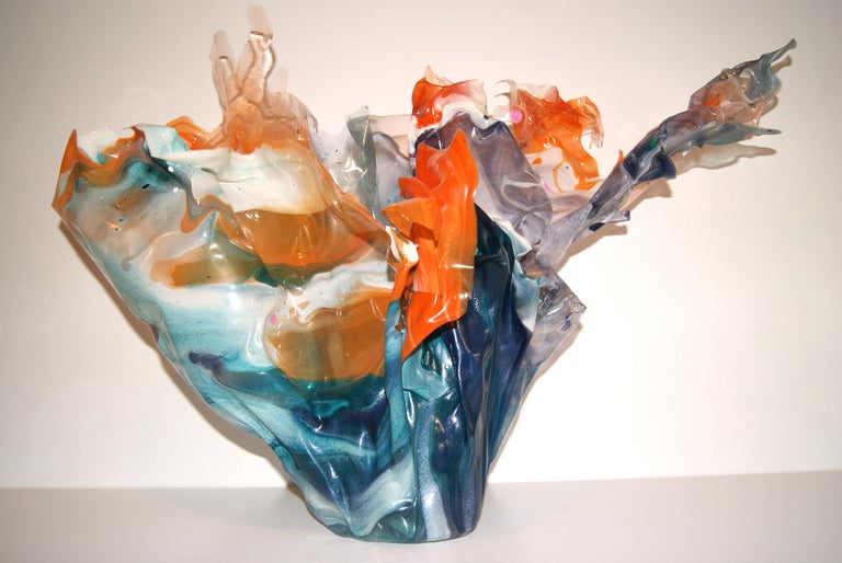 Transparent Blue and Orange Acrylic Sculptural Vessel For Sale at 1stDibs