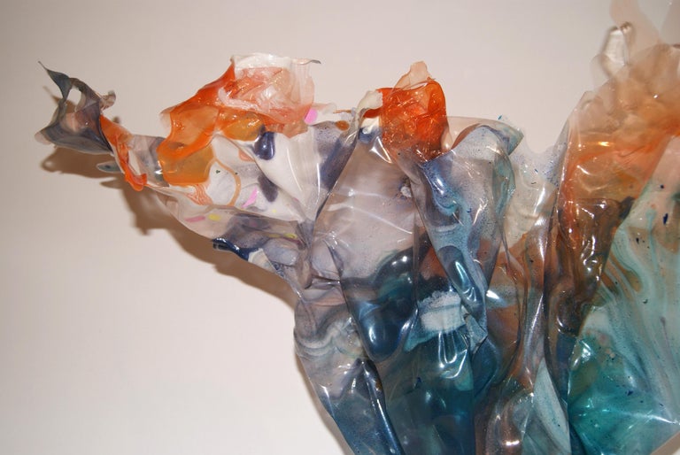 Transparent Blue and Orange Acrylic Sculptural Vessel For Sale at 1stDibs