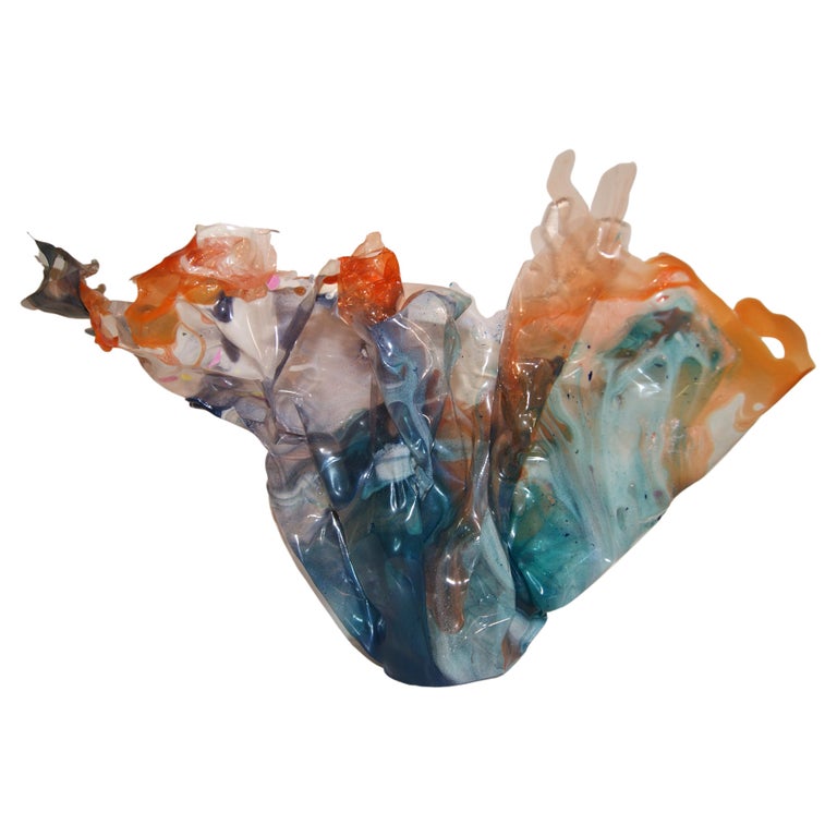 Transparent Blue and Orange Acrylic Sculptural Vessel For Sale at 1stDibs