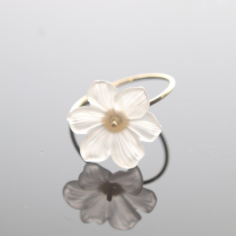 Transparent Flower Rock Crystal Carved 9 Karat Gold Handmade Italian ...