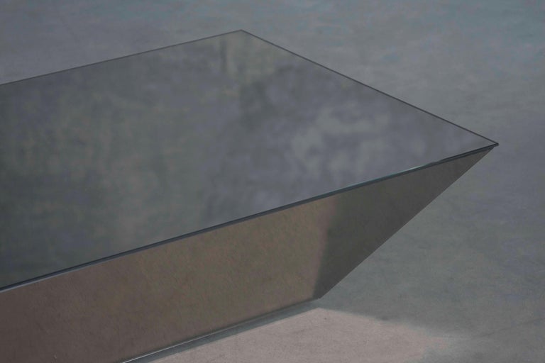 Trapeze Shape Covered with Glass, Edge Coffee Table For Sale at 1stDibs