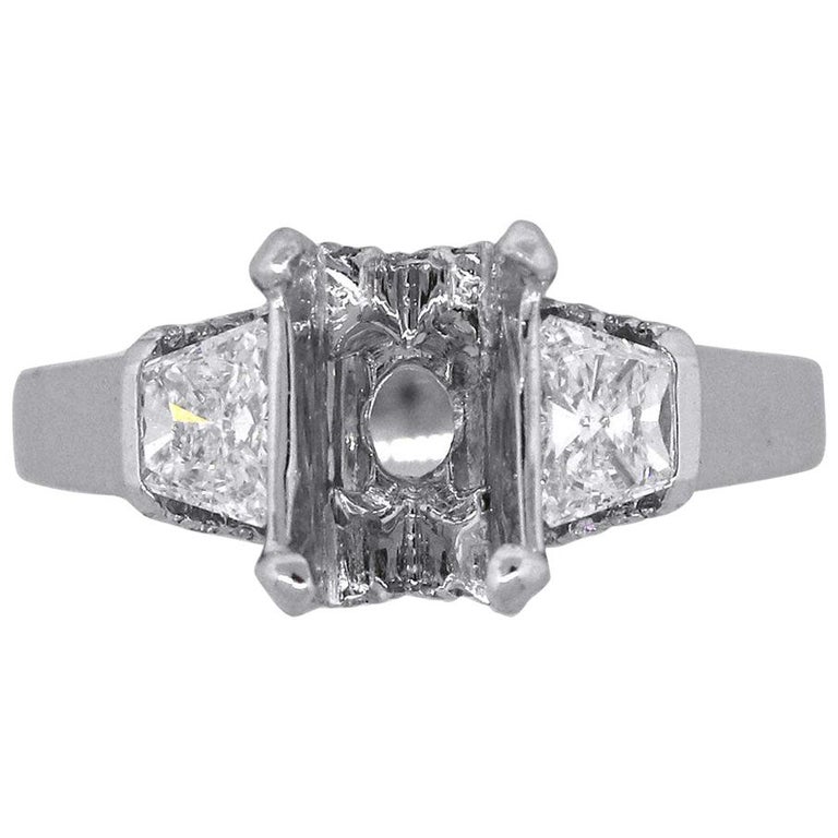 Trapezoid Diamonds Engagement Mounting Ring For Sale at 1stDibs