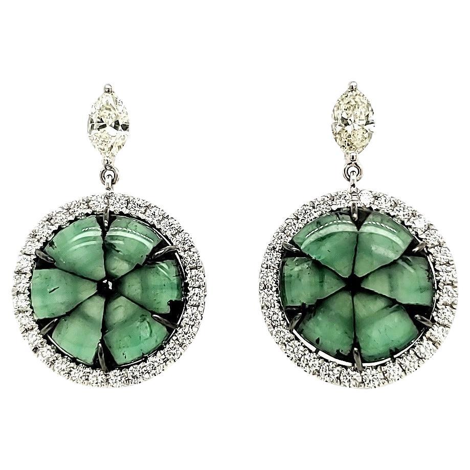 Trapiche Emerald Earrings Set in 18k Gold and Diamonds, Rare For Sale ...