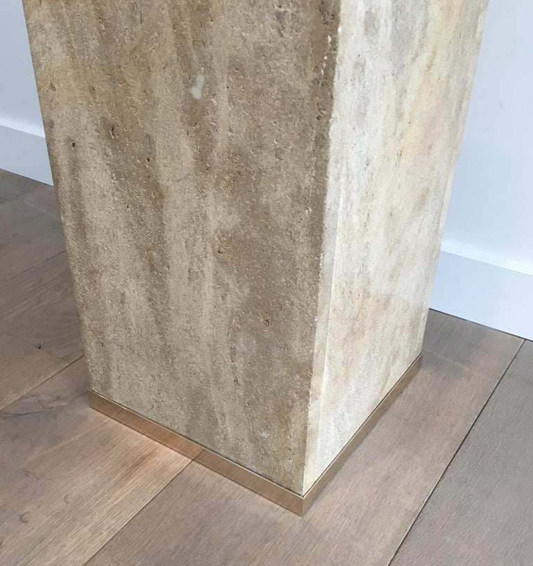 Travertine and Brass Column, French, circa 1970 For Sale at 1stDibs