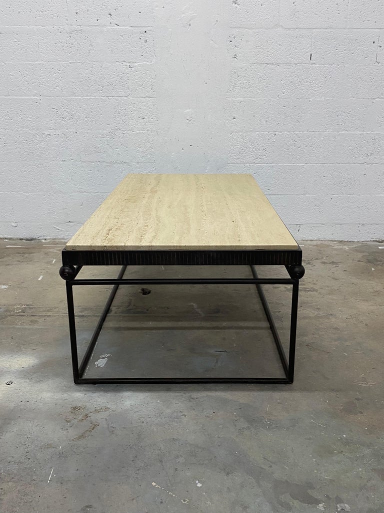 Travertine and Bronze Finish Over Iron Coffee or Cocktail Table by ...