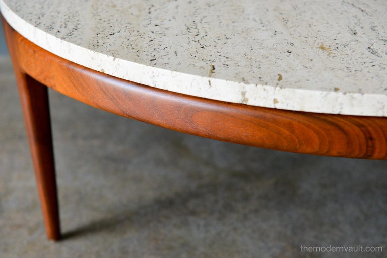 Travertine and Sculpted Walnut Coffee Table, circa 1965 at 1stDibs