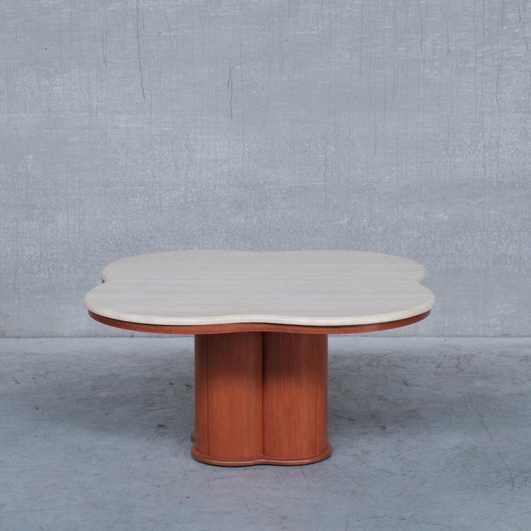 Travertine and Wood Clover Mid-Century Coffee Table at 1stDibs | mid clover