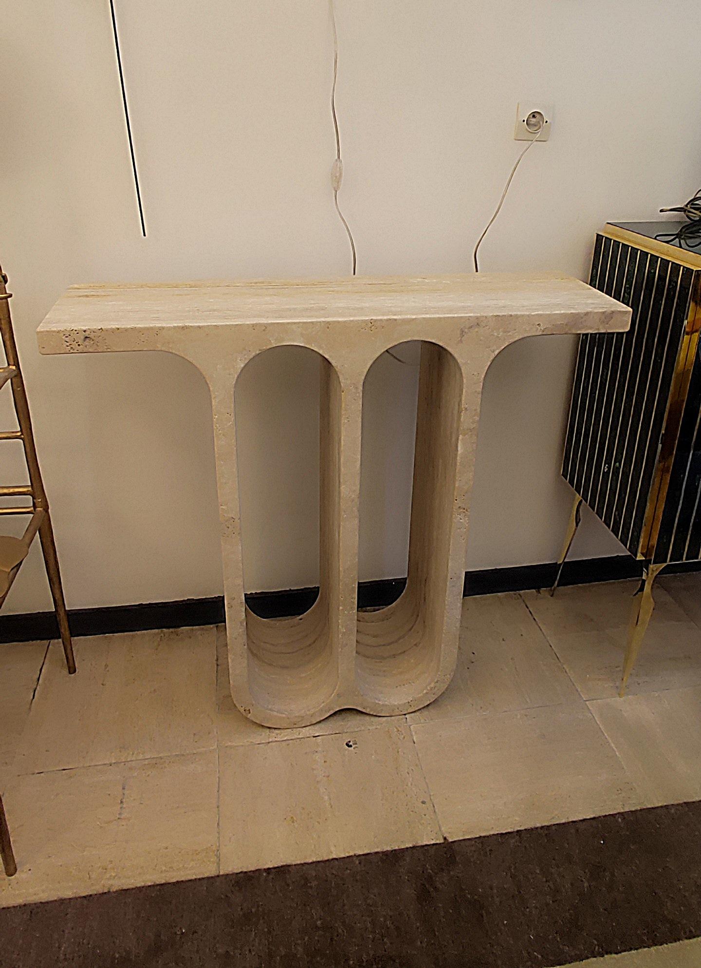 Travertine arch console monobloc sculpture circa 1980s For Sale at 1stDibs
