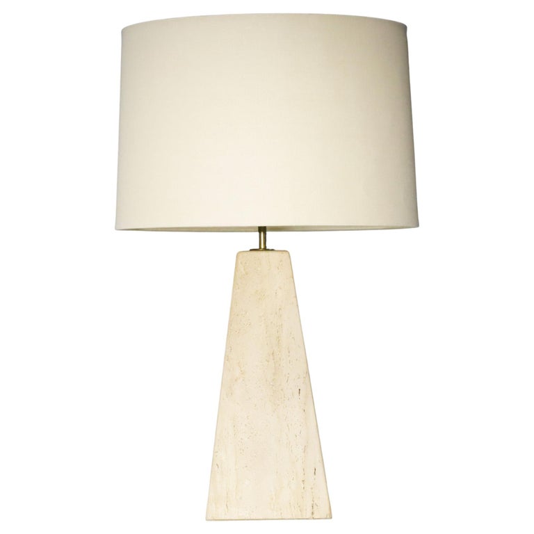 Travertine Base Pyramid Shape Table Lamp For Sale at 1stDibs