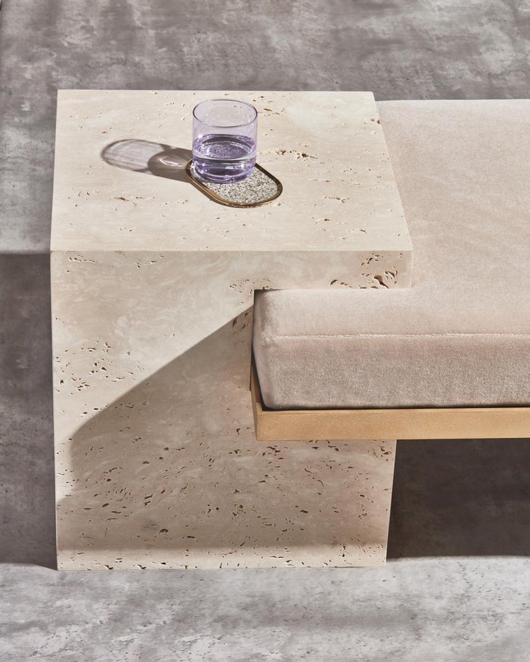 Travertine, Brass, and Mohair Coexist Bench by Slash Objects For Sale ...