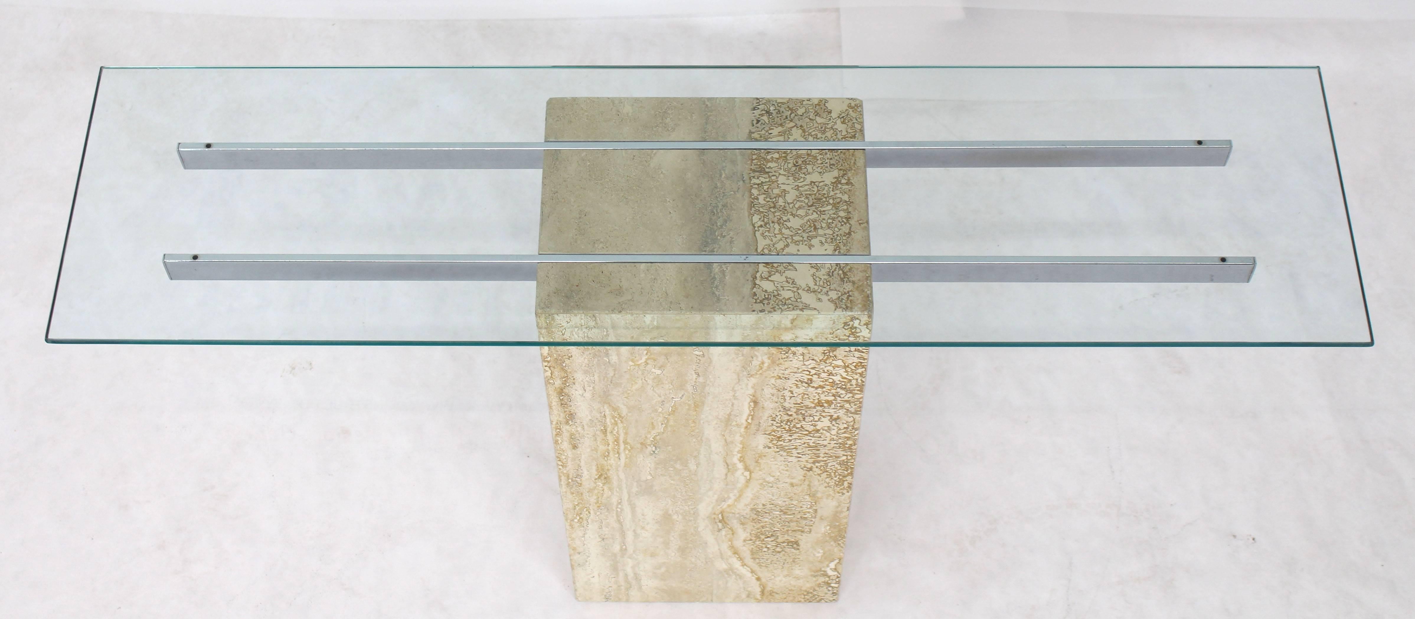 Travertine Chrome Glass Top Console Sofa Table at 1stDibs | glass top ...