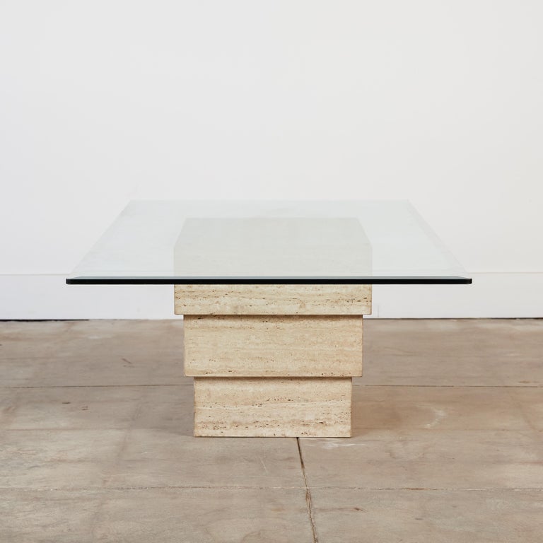 Travertine Coffee Table with Glass Top at 1stDibs | travertine glass ...