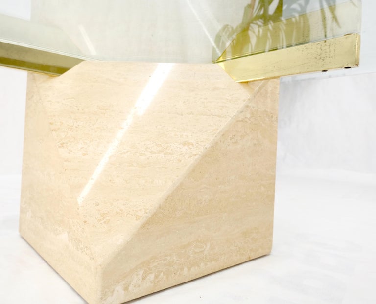 Travertine Cube Base Square Glass Top Italian Mid-Century Modern Coffee ...