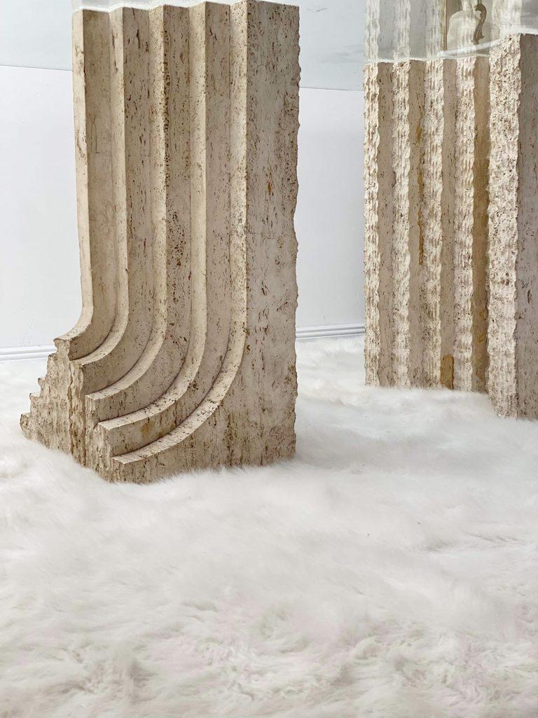 Travertine dining table base by designer Carlo Scarpa For Sale at 1stDibs