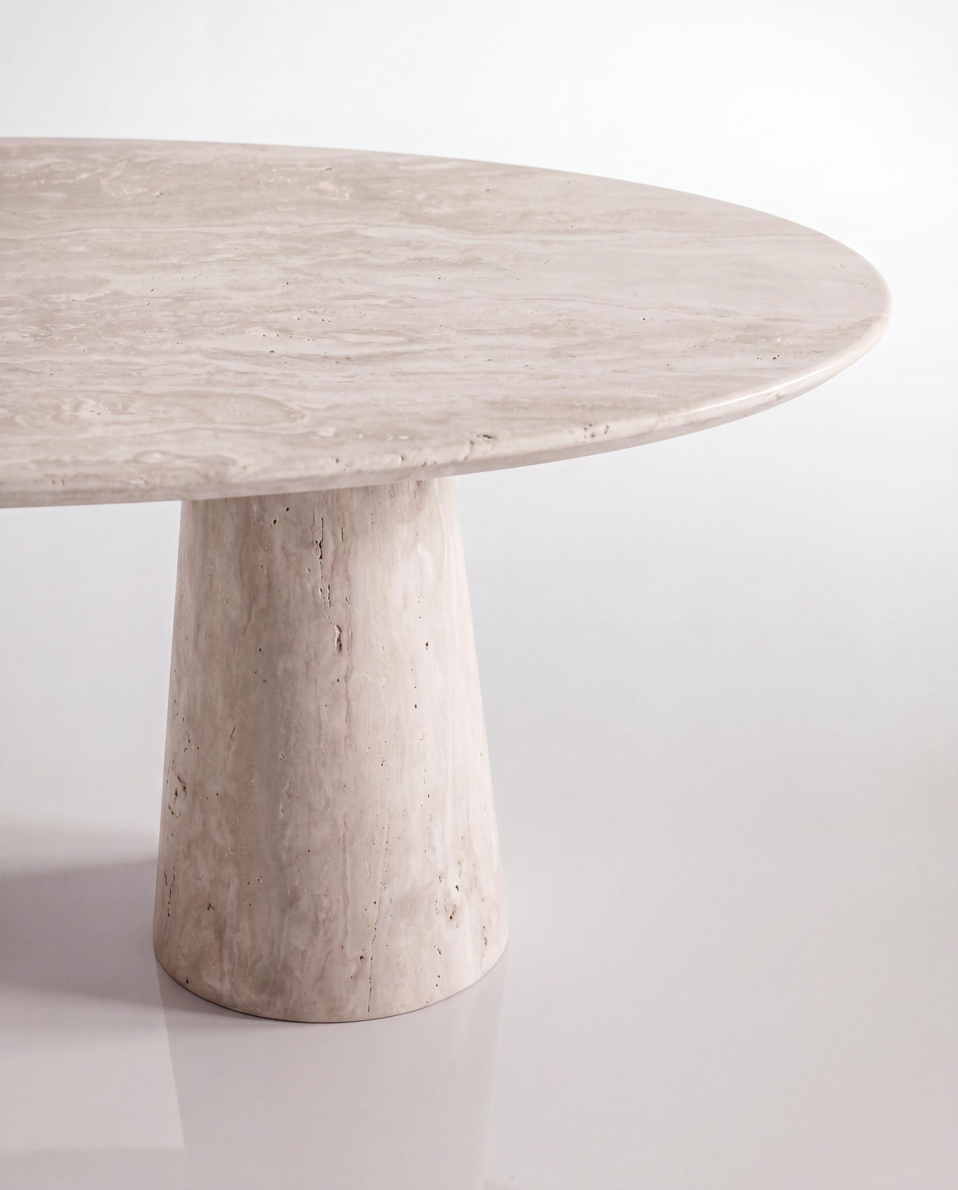 Travertine Dining Table With Conic Legs, Solid Travertine Stone Ellips ...