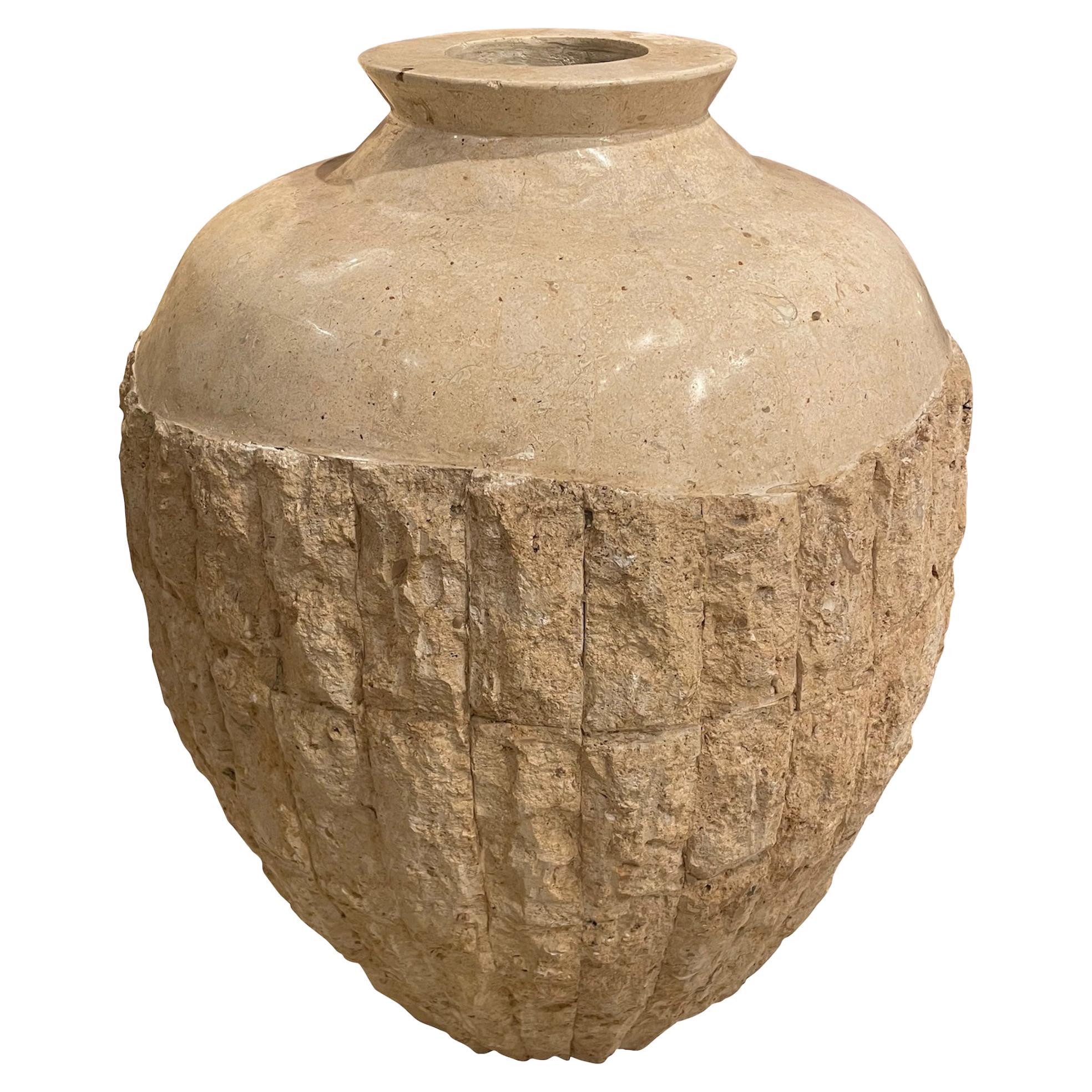 Travertine Hand Chiseled Planter, France, 1980s For Sale at 1stDibs