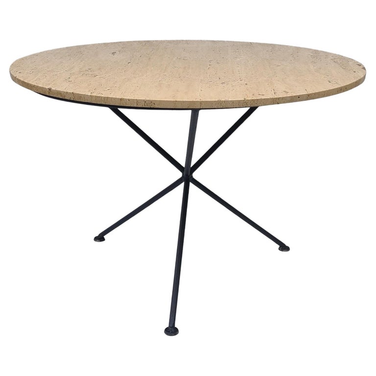 Travertine Iron Tripod Dining Table in the Style of Muriel Coleman For ...