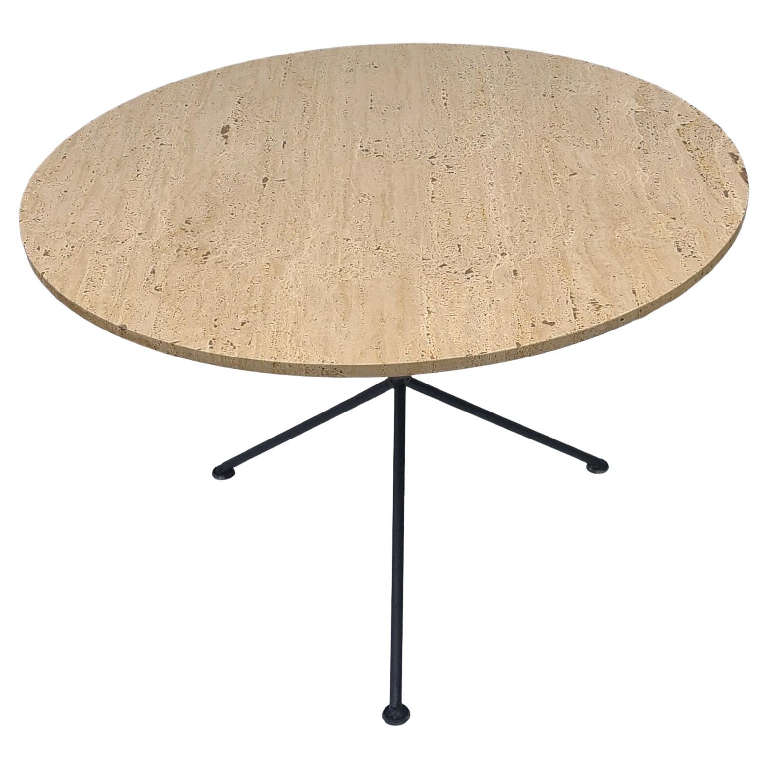 Travertine Iron Tripod Dining Table in the Style of Muriel Coleman at ...