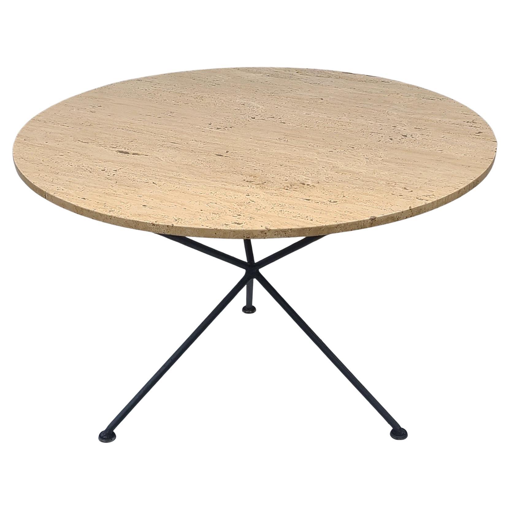 Travertine Iron Tripod Dining Table in the Style of Muriel Coleman at ...