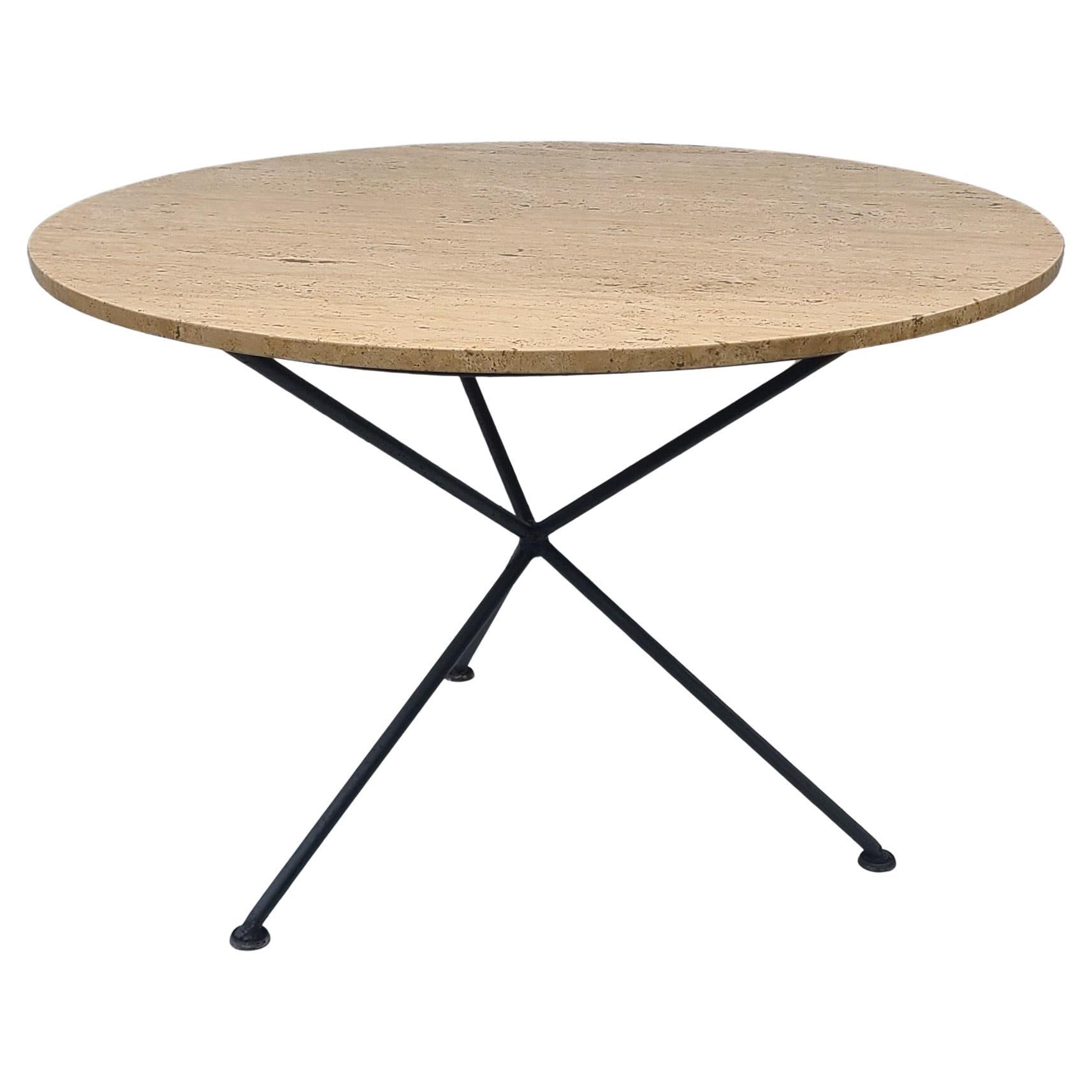 Travertine Iron Tripod Dining Table in the Style of Muriel Coleman at ...